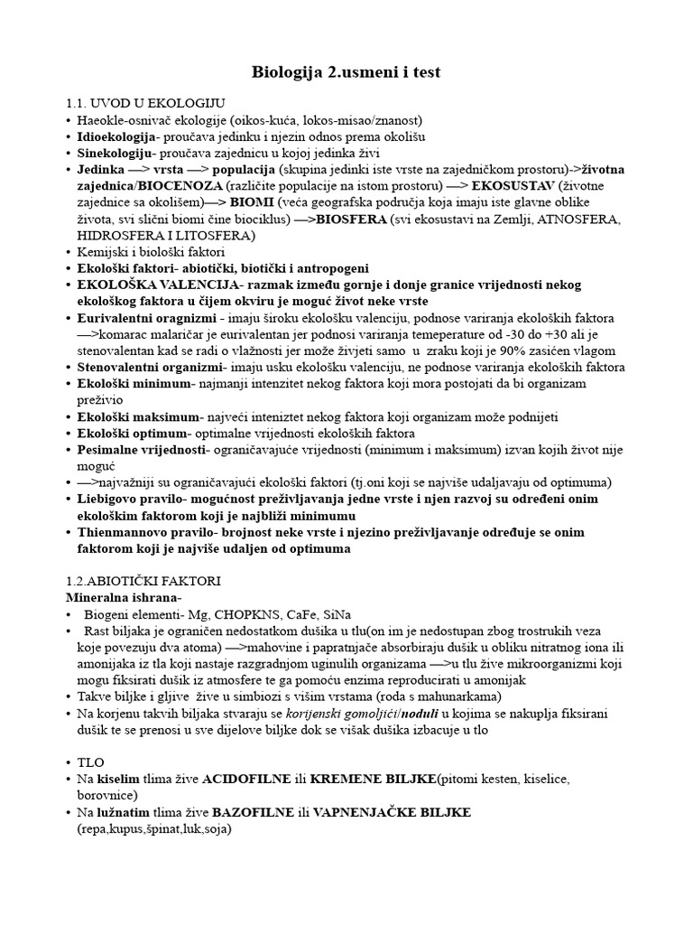 Biologija 2 Test | PDF