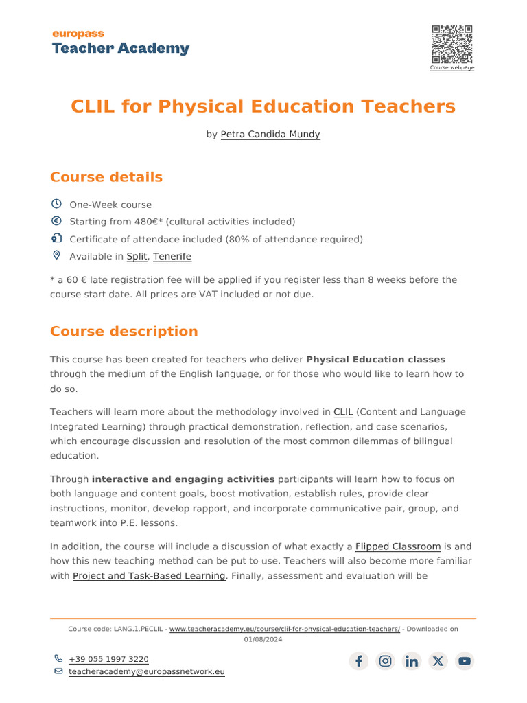 Course Clil For Physical Education Teachers | PDF | Physical Education ...