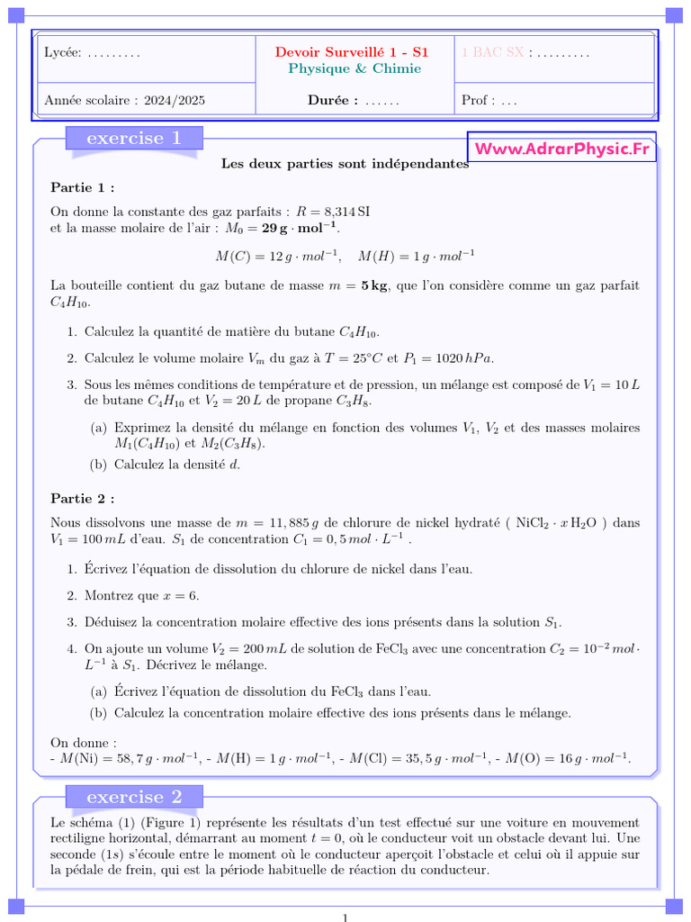 Devoir - 1 $ 2 S2 SPC 1BAC | PDF | Mouvement de rotation | Phénomène physique