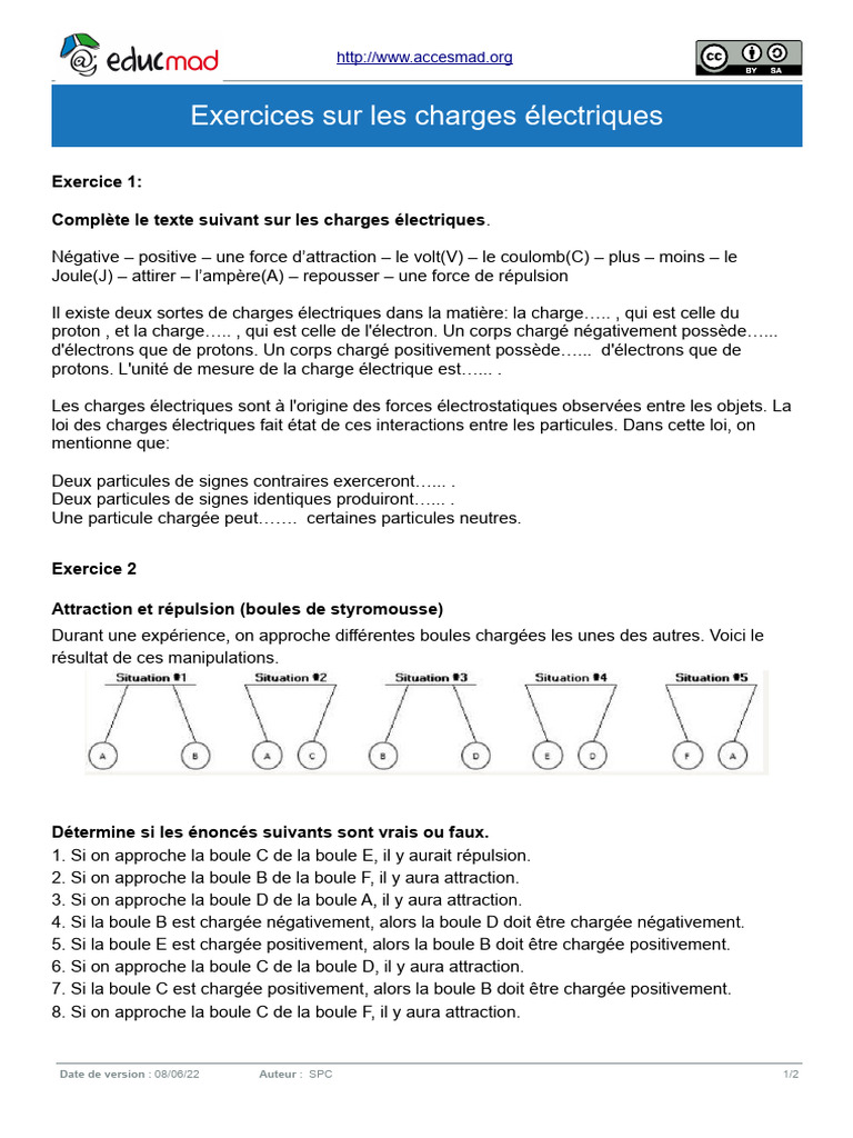 Exercices sur les charges électriques | PDF | Charge électrique ...