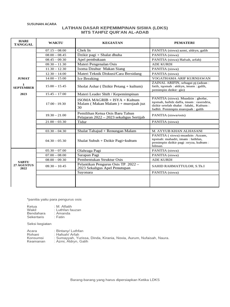 SUSUNAN ACARA LDKS Edited | PDF