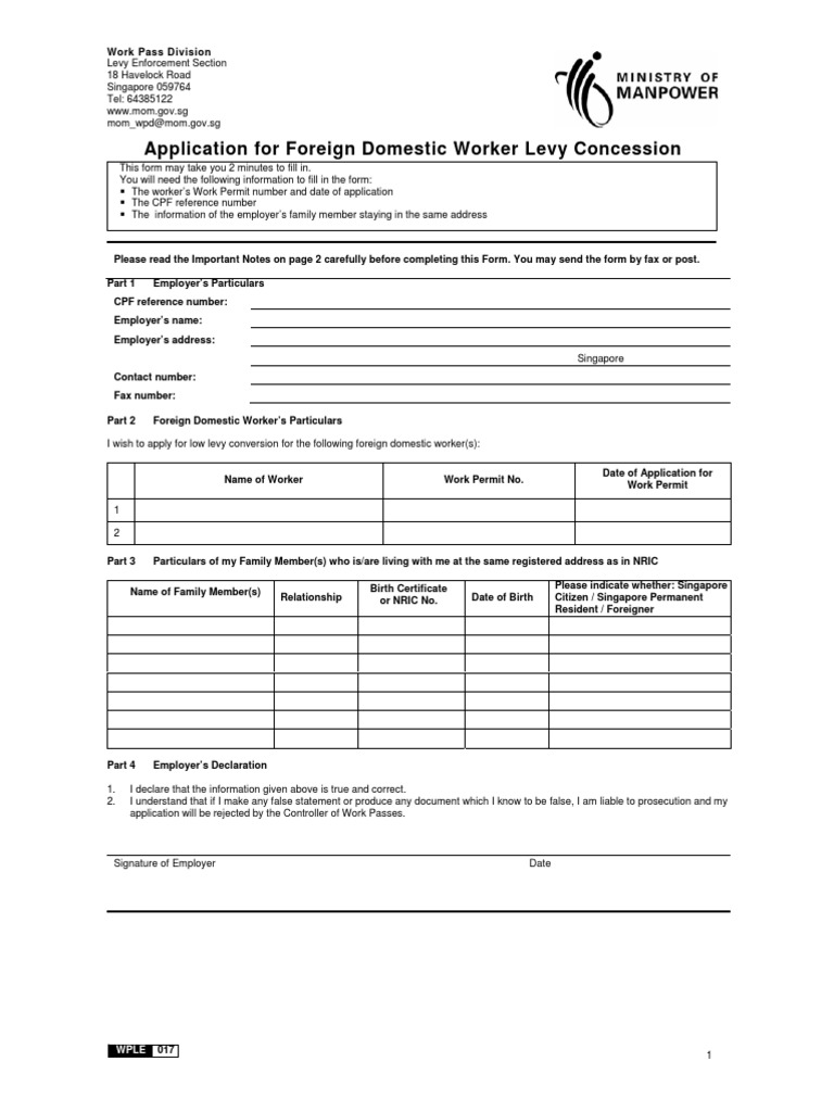 Appln For FDW Levy Concession | PDF | Birth Certificate | Nationality Law