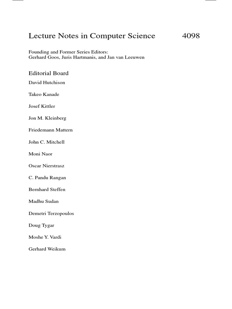 Lecture Notes in Computer Science 4098: Editorial Board | PDF | Formal ...