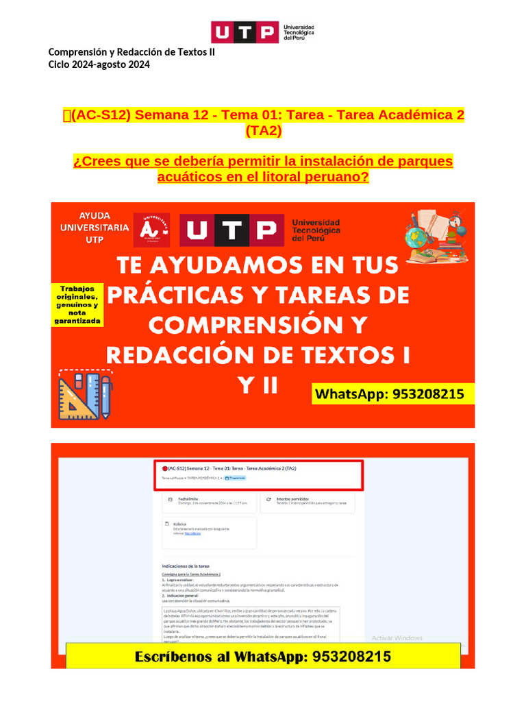 ? (AC-S12) Semana 12 - Tema 01 Tarea - Tarea Académica 2 (TA2) NOTA 20 ...