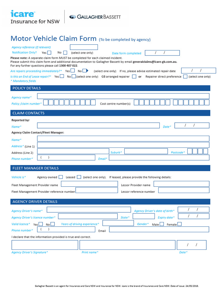 Motor Vehicle Claim Form May 2018 | PDF | Insurance | Taxes