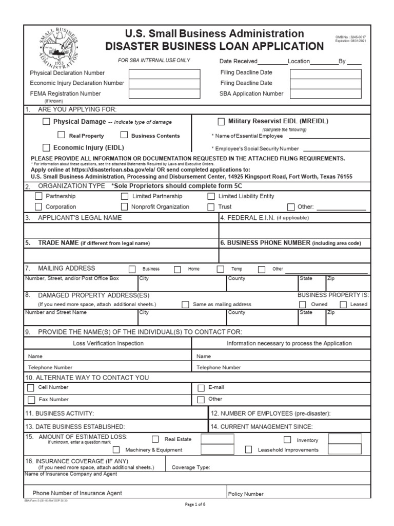 SBA EIDL Application Package | PDF | Small Business Administration ...