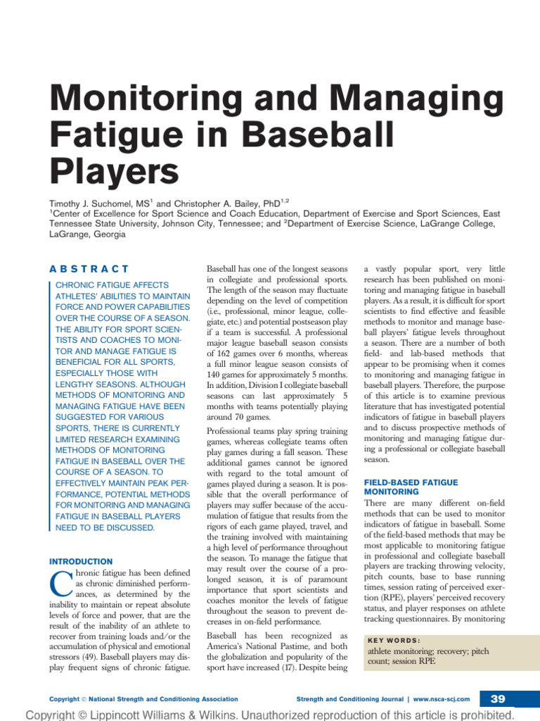 Baseball Fatiga | PDF | Pitcher | Strength Training