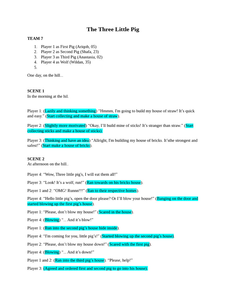 Three Little Pigs Drama Script | PDF