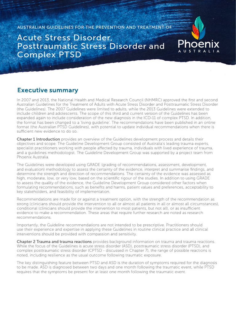 PTSD Guidelines Executive Summary | PDF | Complex Post Traumatic Stress ...
