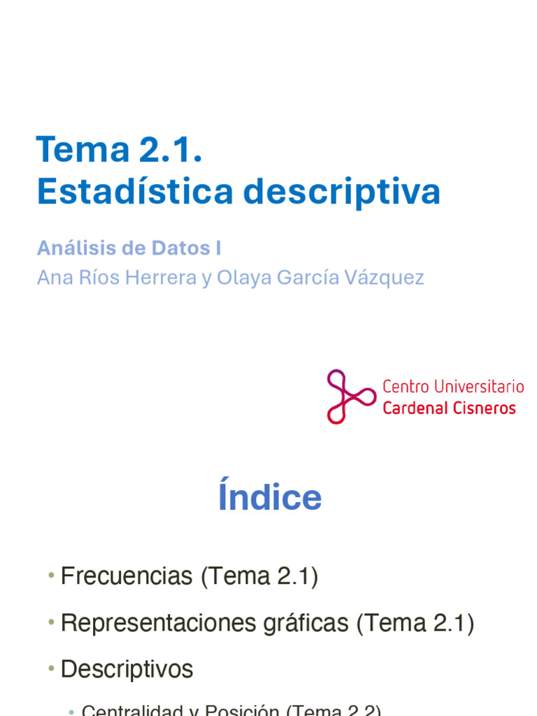 Tema 2.1. Estadística Descriptiva Univariable - Frecuencias y Gráficos | PDF | Estadísticas ...