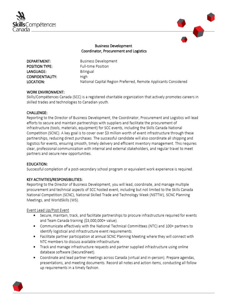 Job Description - Coordinator, Procurement and Logistics | PDF | Procurement | Logistics