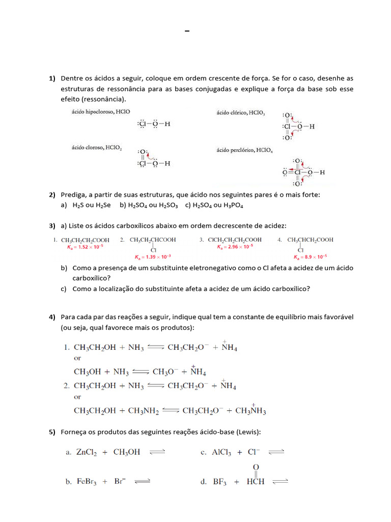 Lista - Ácidos e Bases | PDF