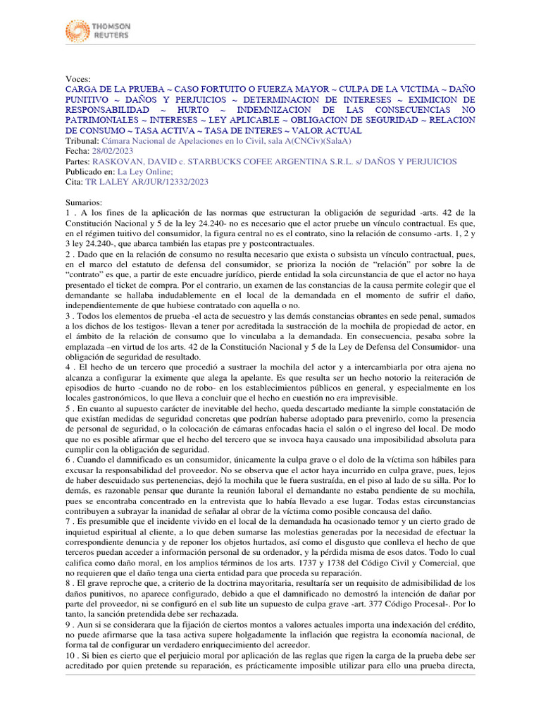 CNCiv. 2023. Raskovan v. Starbucks Coffee Argentina SRL. Sustracción de ...