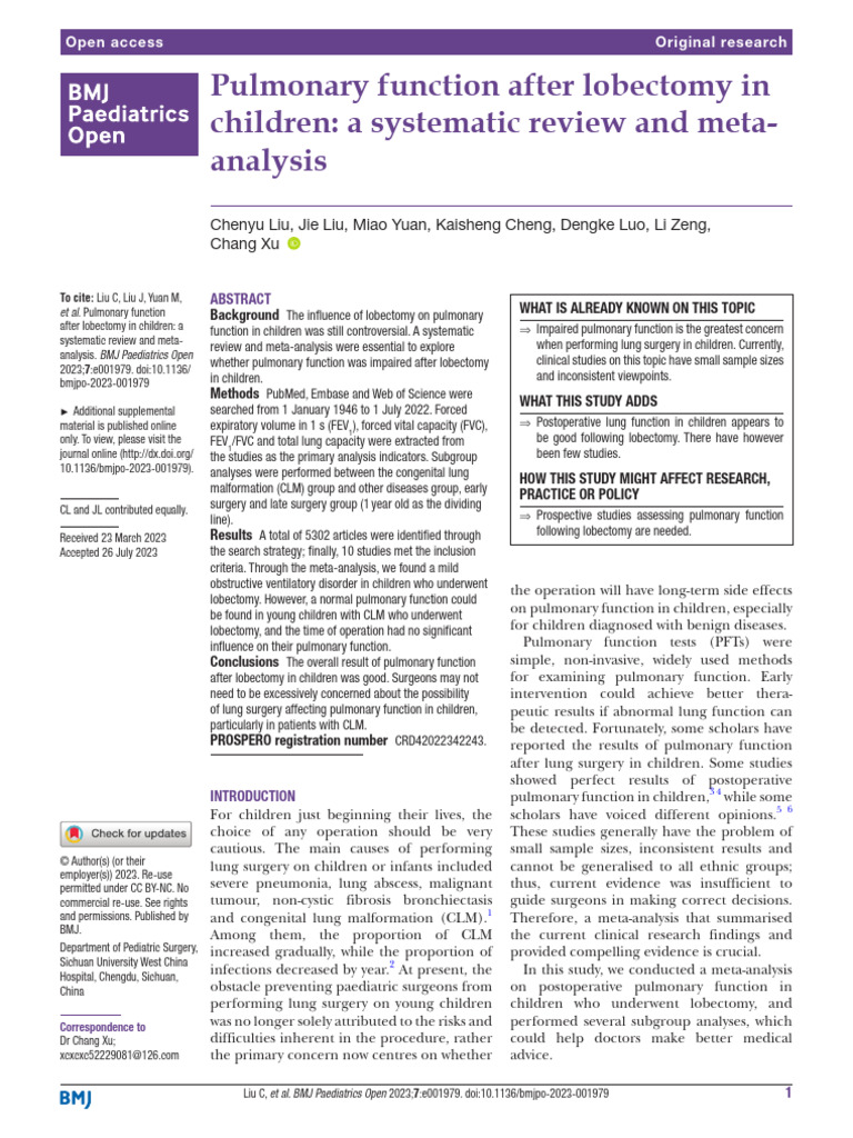 Pulmonary Function Test After Lobectomy | PDF | Surgery | Lung