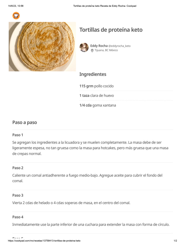 Tortillas de Proteína Keto Receta de Eddy Rocha - Cookpad | PDF