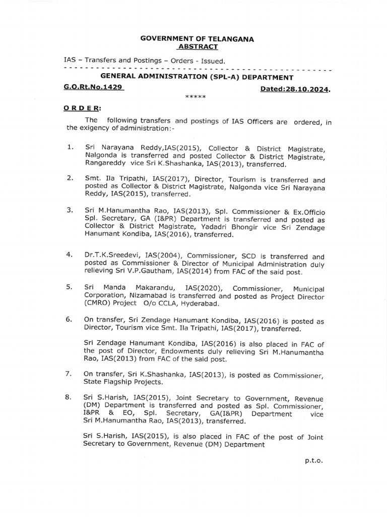 G.O.1429 - IAS Transfers & Postings | PDF | Government Of India ...