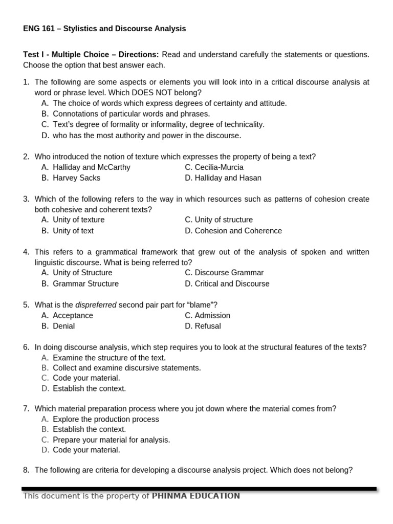 Eng 161 Ratio | PDF | Linguistics | Discourse