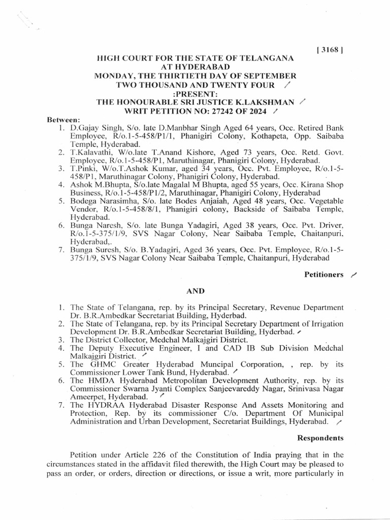 Thirtieth: High Telangana AT DAY Twenty THE Writ Petition | PDF
