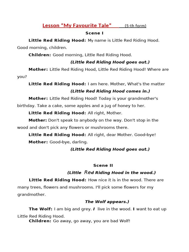Little Red Riding Hood Play Script | PDF | Little Red Riding Hood ...