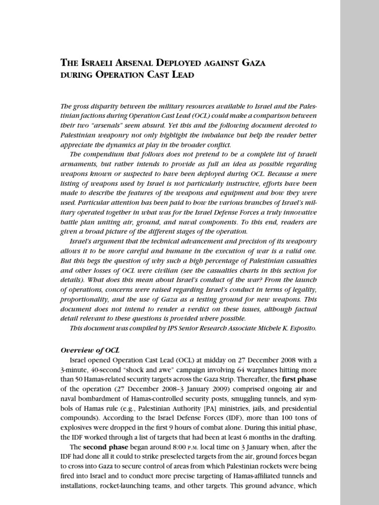 The Israeli Arsenal Deployed Against Gaza During Operation Cast Lead ...