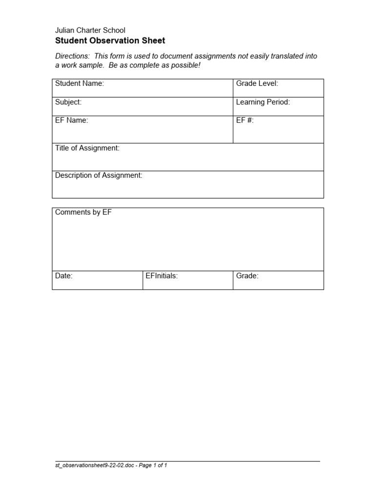 Student Observation Sheet | PDF