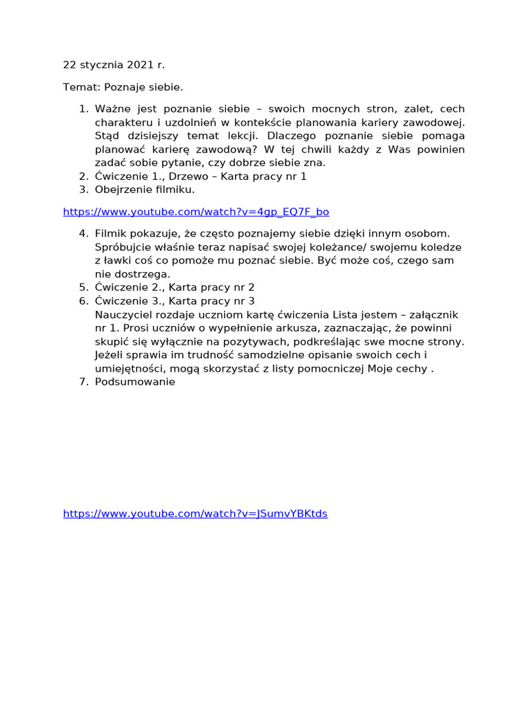 Doradztwo Lekcja I Klasa VIII | PDF