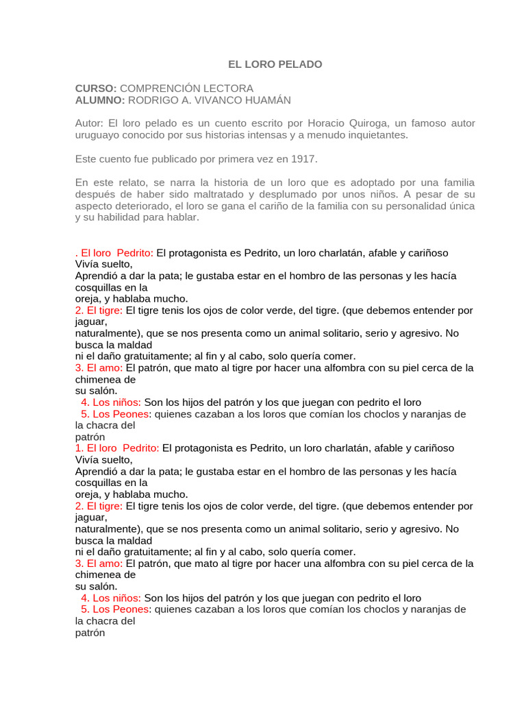 El Loro Pelado | PDF | Tigre
