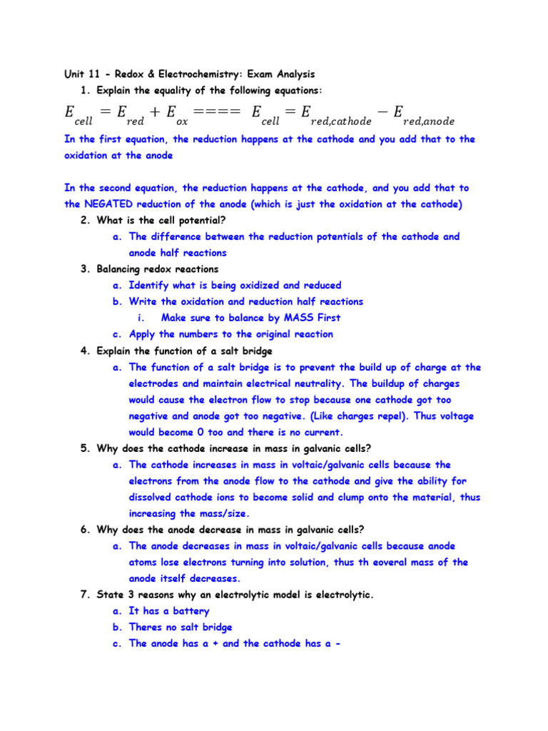Unit 11 - Redox & Electrochemistry | PDF | Redox | Anode