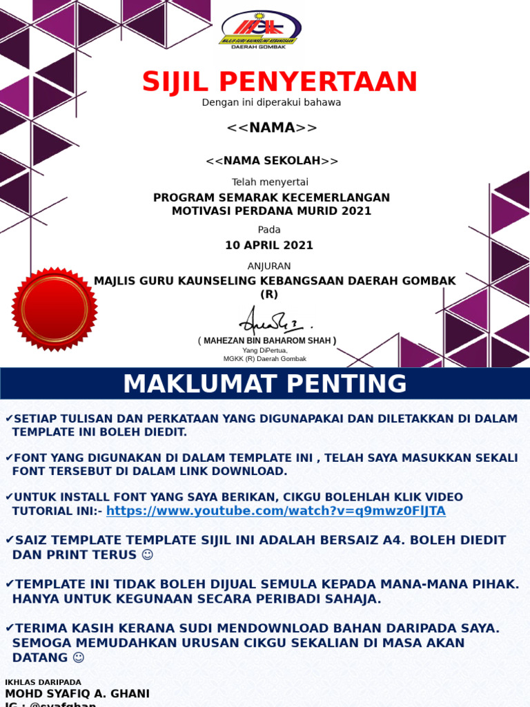 Sijil Program Semarak Kecemerlangan 2021 | PDF