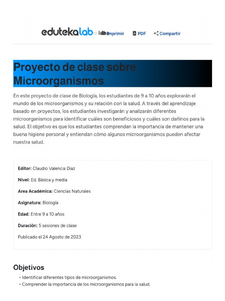 Proyecto de Clase Sobre Microorganismos | PDF
