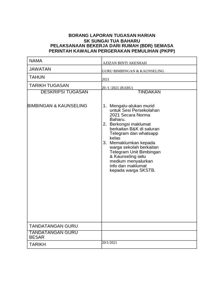 Borang BDR PKPP 2021 | PDF