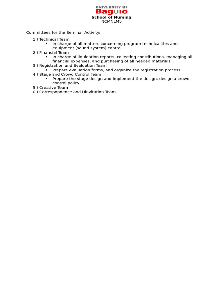 Nursing Seminar Committees Overview | PDF | Computers
