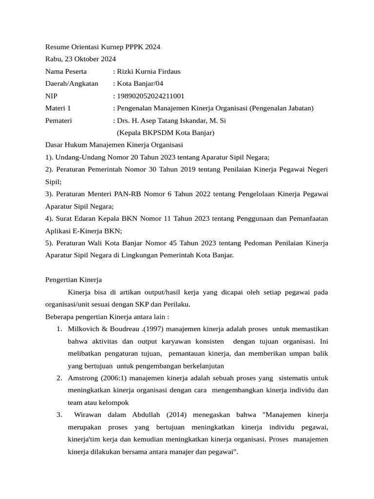 Resume Kurnep PPPK 2024 Kota Banjar | PDF | Bisnis