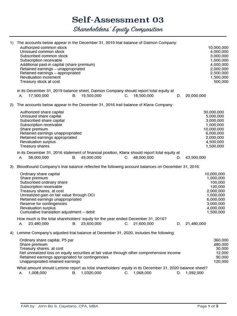 FAR Self-Assessment-03 Equity Composition | PDF | Equity (Finance ...