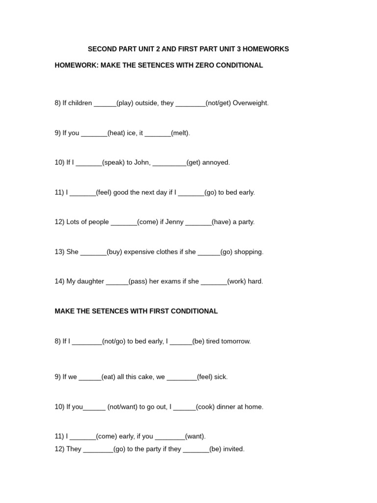 Zero, First, and Second Conditional Homework | PDF