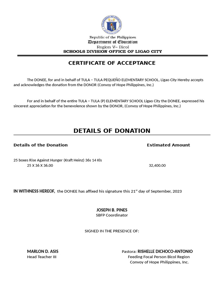 CERTIFICATE OF ACCEPTANCE | PDF