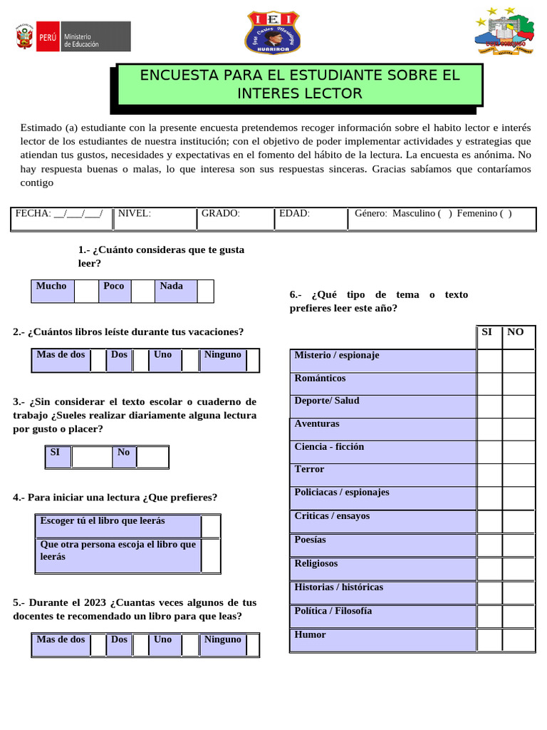 Encuesta sobre Hábitos de Lectura Estudiantil | PDF | Internet | Blog