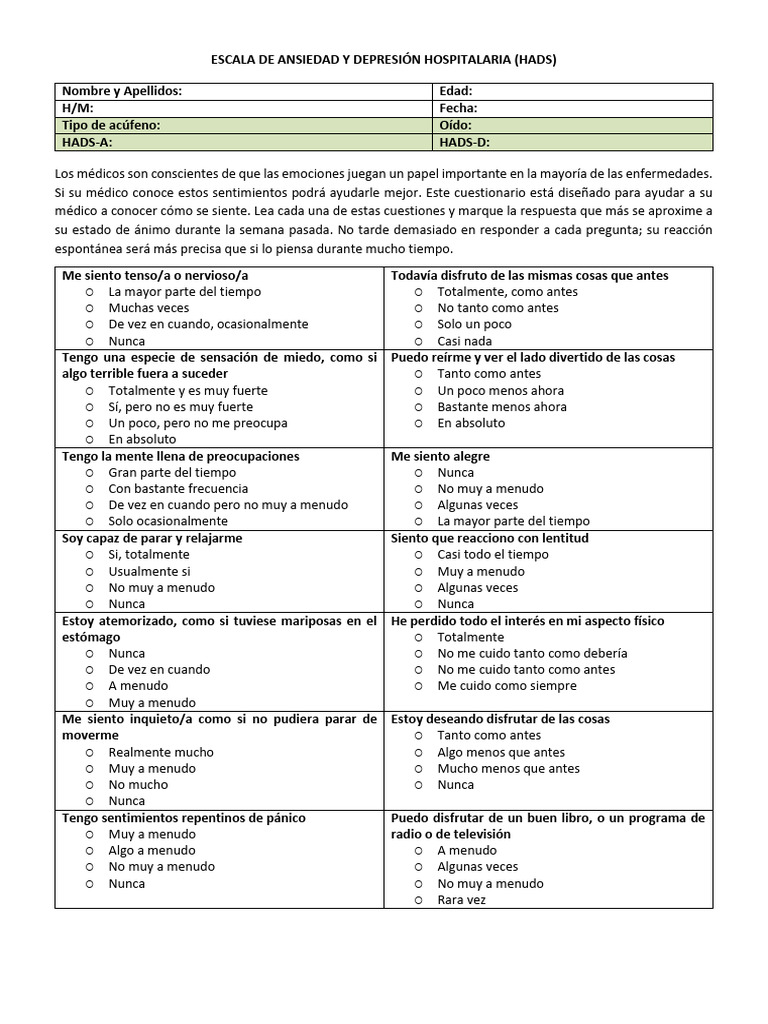 Escala de Ansiedad y Depresión | PDF | Ansiedad | Depresión (estado de ...