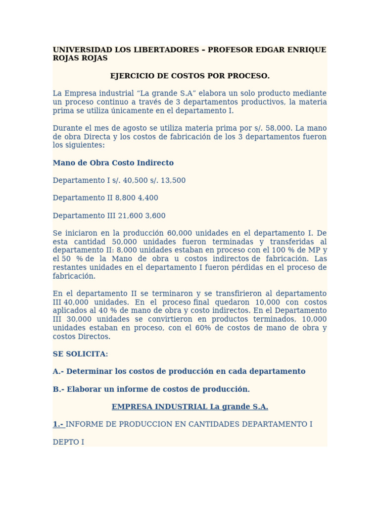 Ejercicio de Costos Por Procesos | PDF | Tecnología