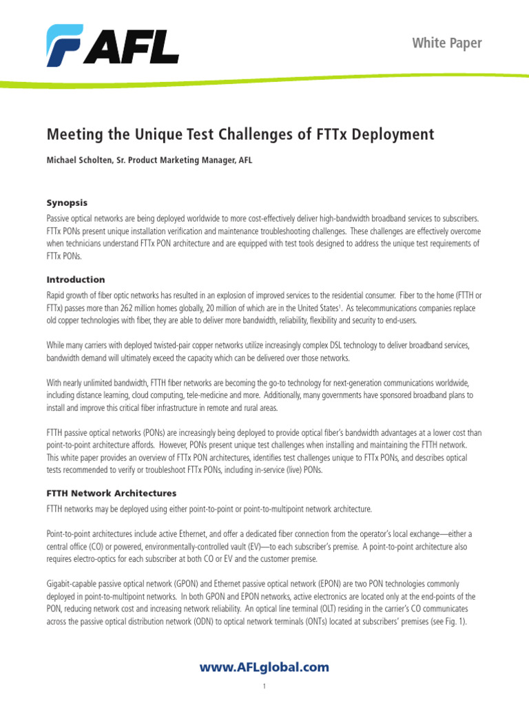 Meeting The Unique Test Challenges of FTTX Deployment | PDF | Fiber To ...