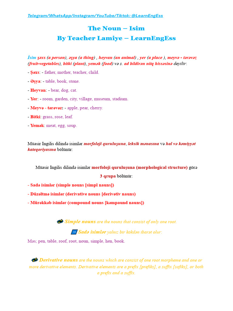 The Noun Morphological Structure of The English Nouns J Teacher | PDF