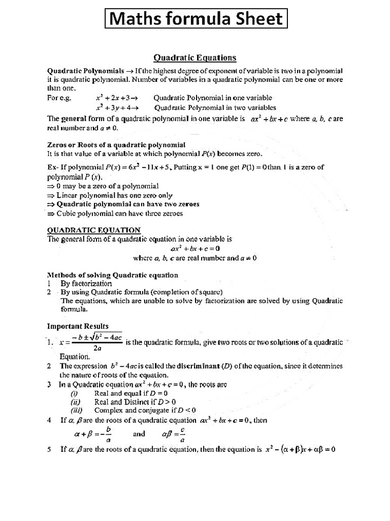 Some Formula Sheet of Maths | PDF