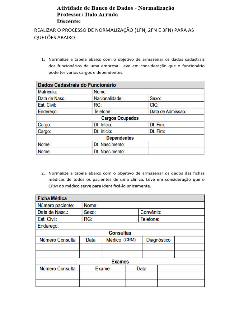 Exemplos de Normalização de Dados | PDF