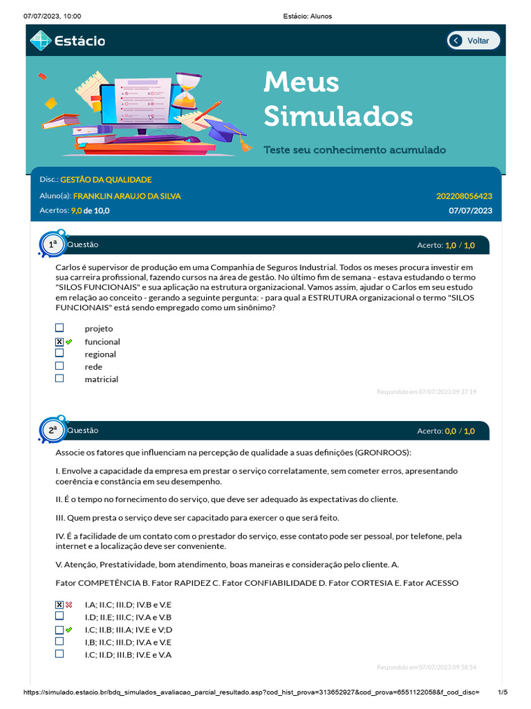 Prova de Gestão - Estácio | PDF | Qualidade (negócios)