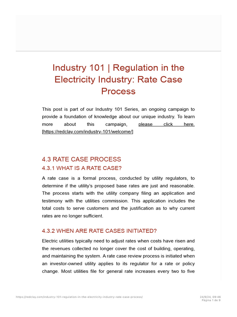 Industry 101 Regulation in The Electricity Industry - Rate Case Process ...