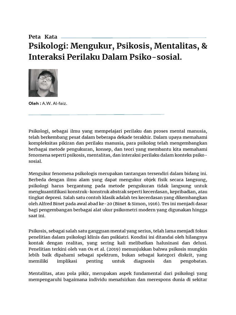 Psikologi-Mengukur Mengukur, Psikosis, Mentalitas, & Interaksi Perilaku Dalam Psiko-Sosial. | PDF