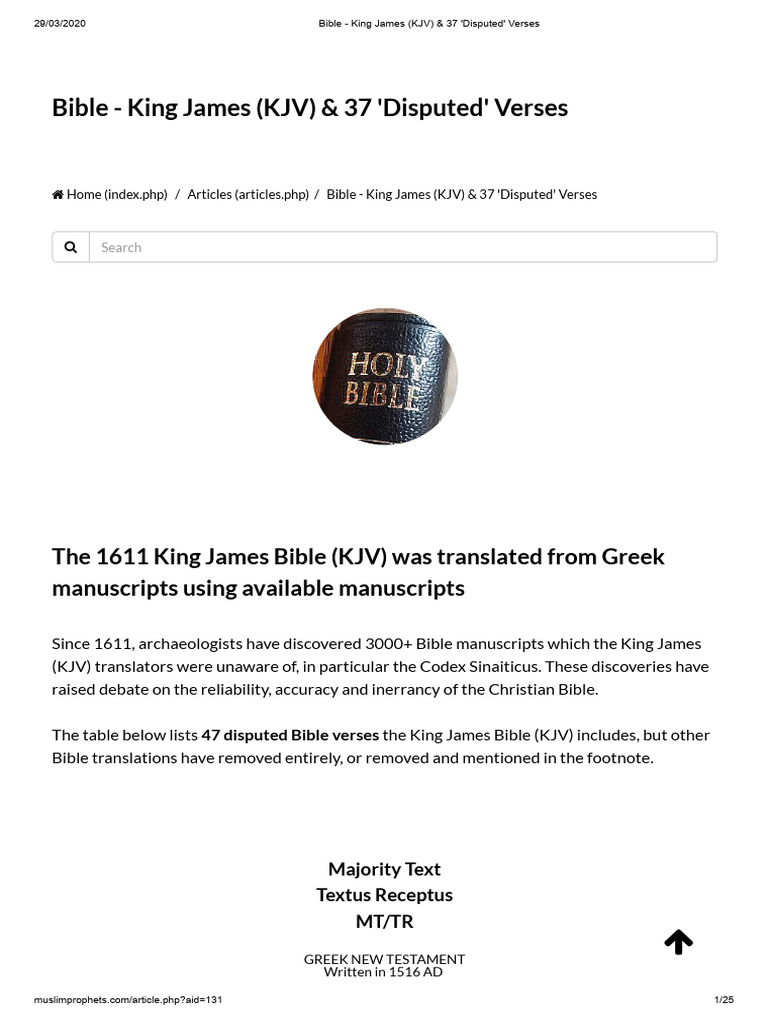 Bible - King James (KJV) & 37 'Disputed' Verses | PDF | King James ...