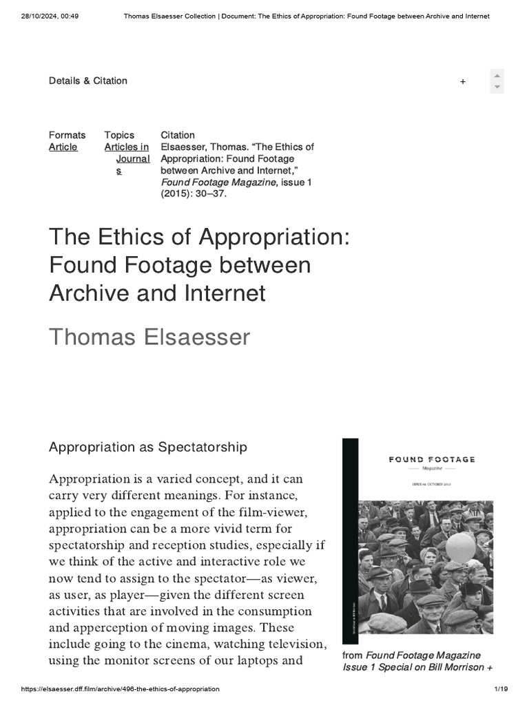 Thomas Elsaesser Collection - Document - The Ethics of Appropriation ...