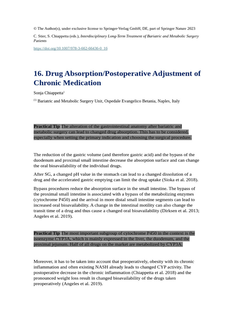 16 Drug Absorption Postoperative Adjustment of Chronic Medication | PDF ...