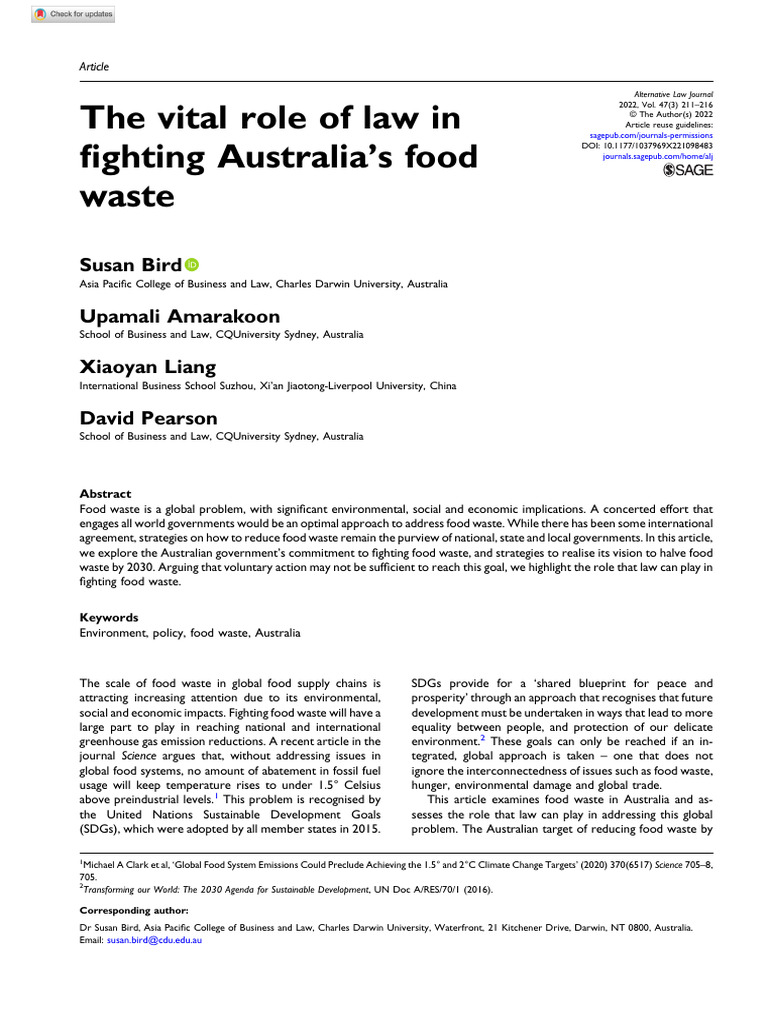 Law's Role in Reducing Food Waste Australia | PDF | Climate Change | Waste